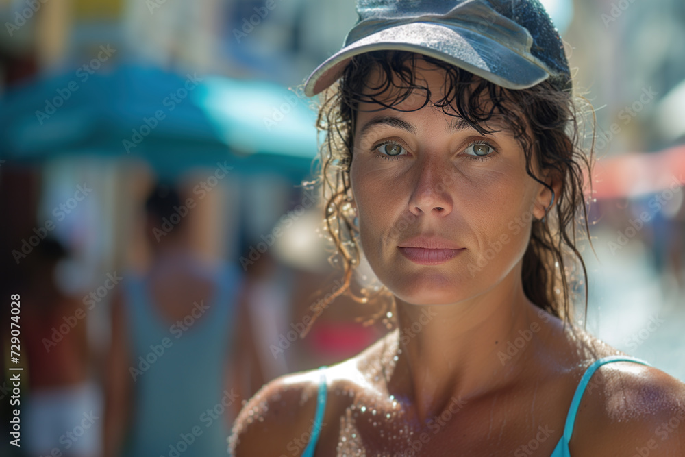 Abnormal heat, climate, global warming concept. A sweaty tired adult ...