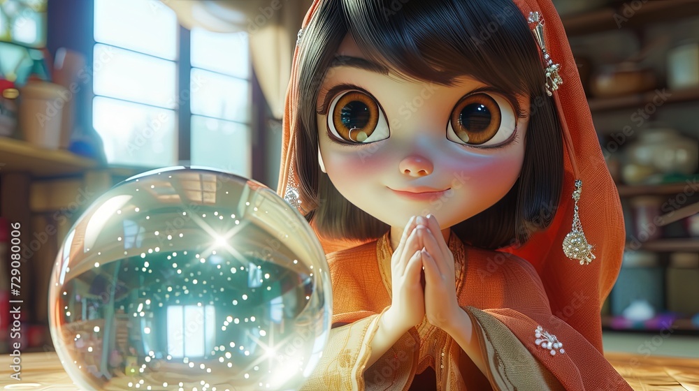 Psychic - fortune teller with crystal ball, cute and cartoony 3D modern ...