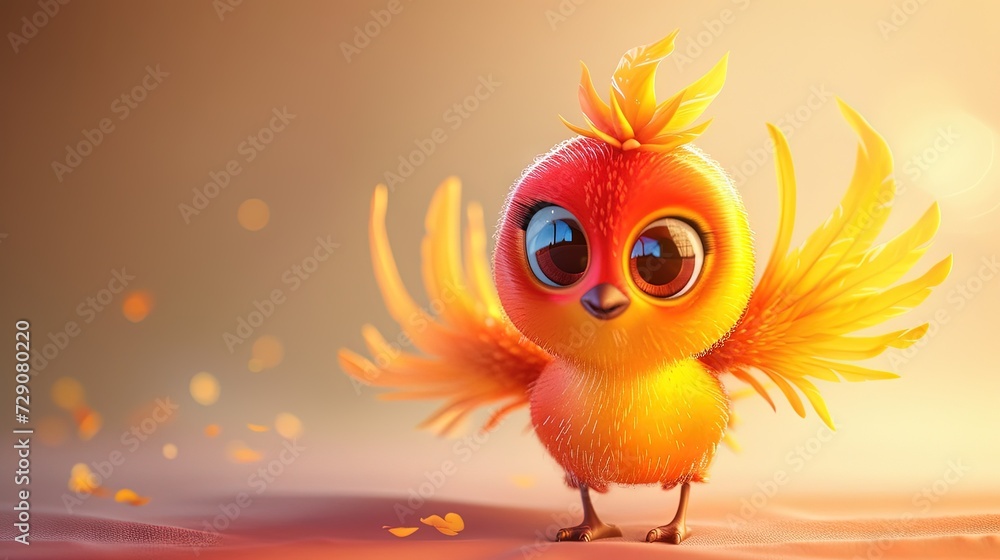 Baby phoenix bird - orange feathers ready to flame on in 3D rendered ...