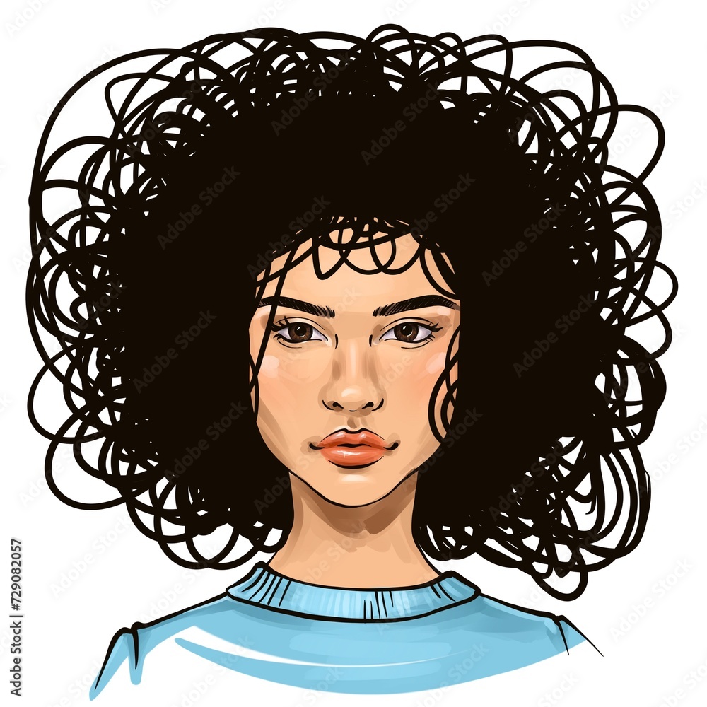 girl portrait with curly messy hair. woman with shaggy uncombed ...