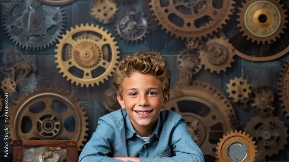 child boy schoolboy portrait. Little engineer, mathematician, physicist ...