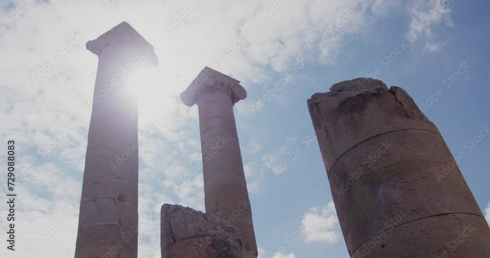 Lens flare behind pillars in the Temple of Artemis in Sardis. Stock ...