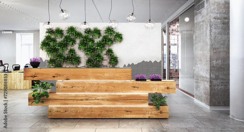 Open and transparent office architecture with reception counter in ...