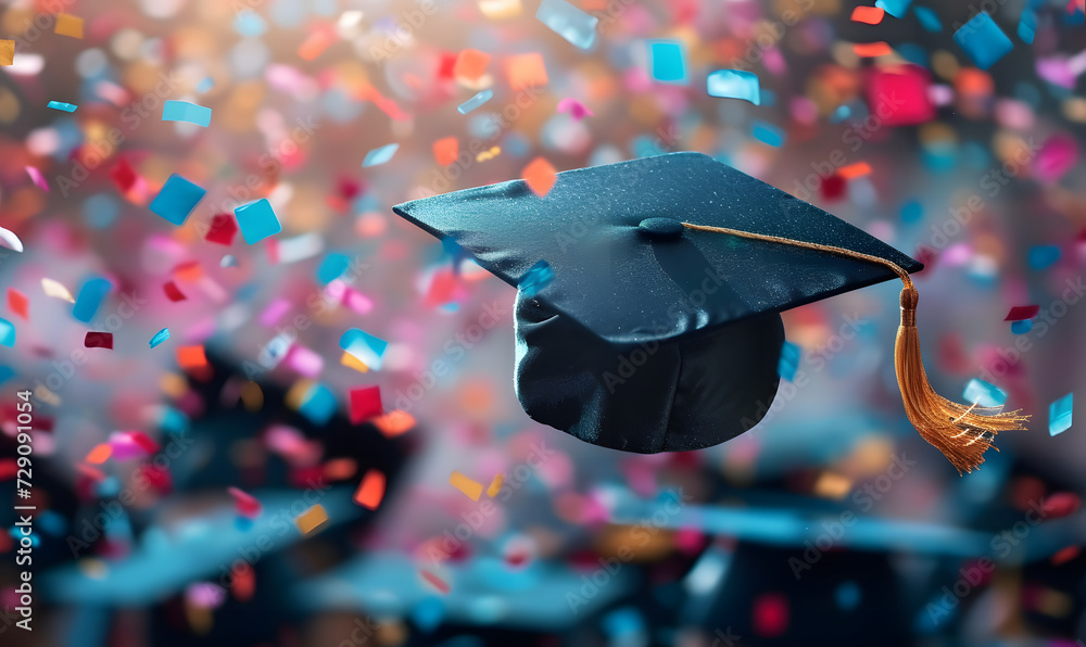Graduation Cap with Confetti Background, Graduation Day Concept Stock ...