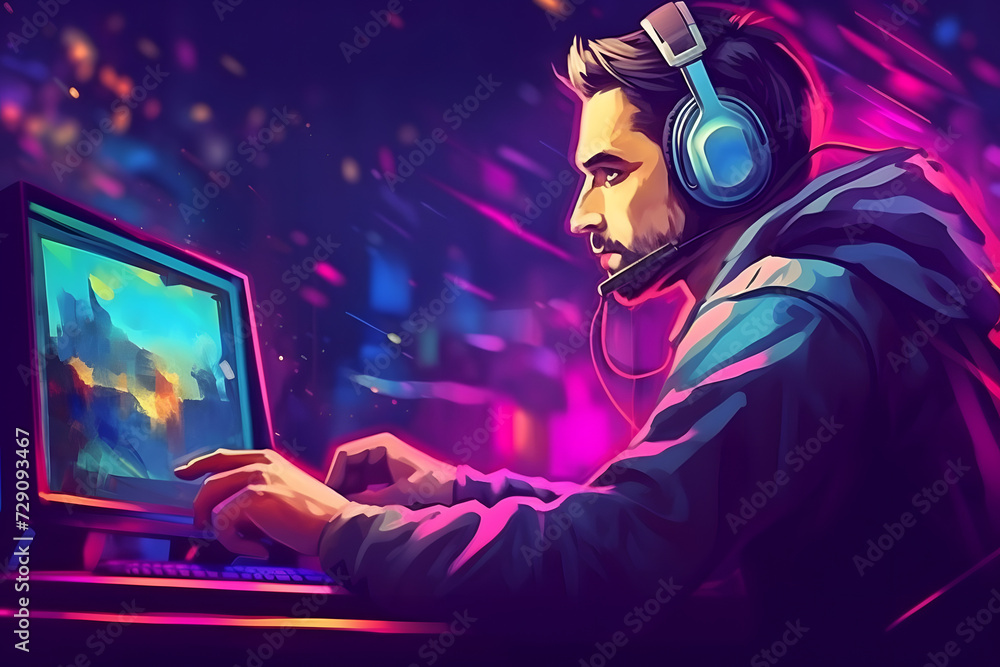 E-sport gaming player teams with illustration art and speed light stlye ...