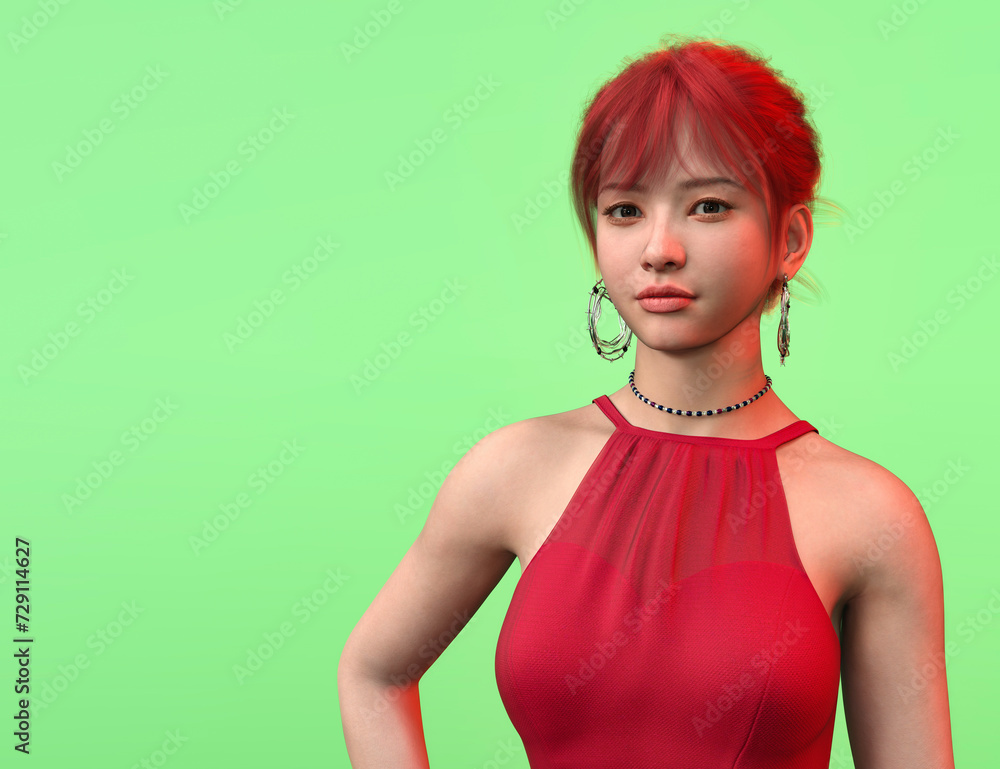 Asian lady posing. 3D rendering. Stock Illustration | Adobe Stock