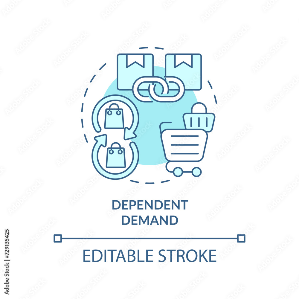 Dependent demand soft blue concept icon. Demand for product influenced ...