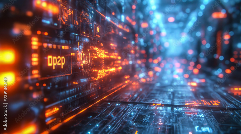 Dynamic digital landscape of a Peer-to-Peer network concept with ...