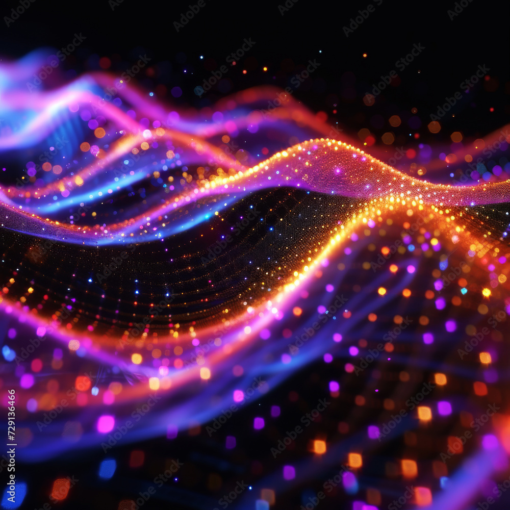 Dynamic Neon Light Wave on Black Background. Dynamic neon light wave ...