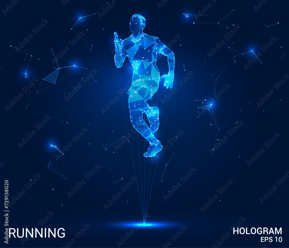 Hologram run. A runner made of polygons, triangles of dots and lines ... Hologram run. A runner made of polygons, triangles of dots and lines ...