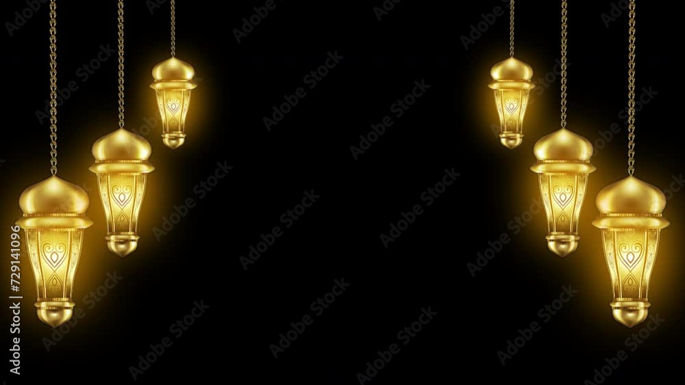 Vidéo Stock Ramadan Kareem Islamic Lantern hanging with star loop Animation video transparent ...