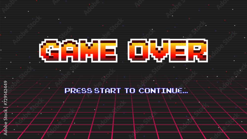 GAME OVER PRESS START TO CONTINUE .pixel art .8 bit game.retro game ...