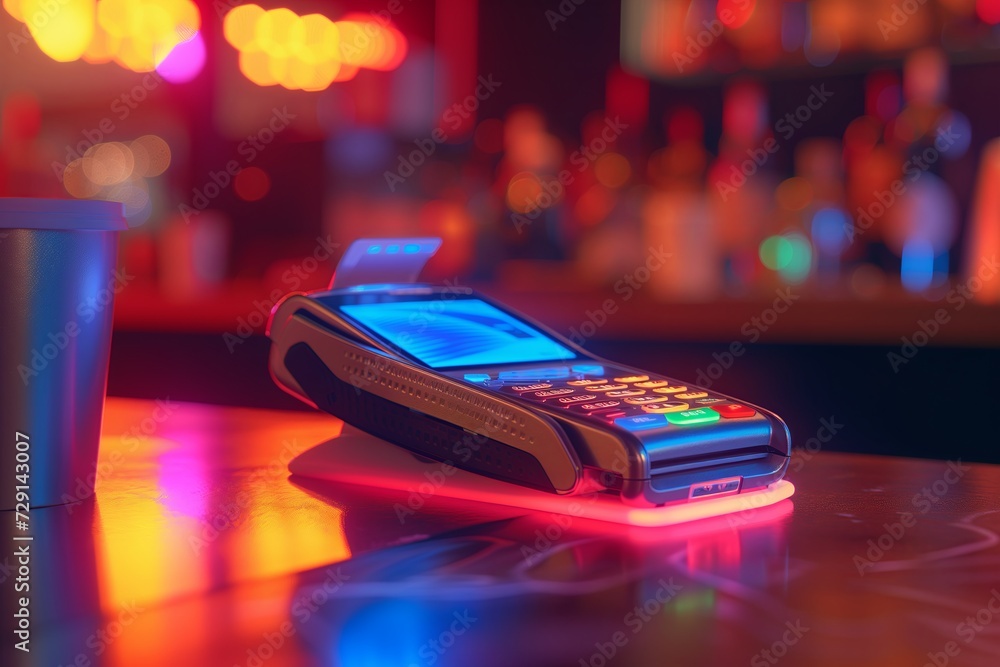 contactless payment terminal. Cashless payments. Bank card. Money of ...