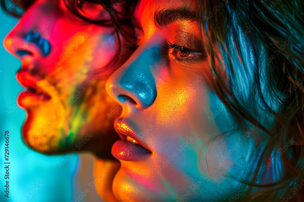 In this captivating portrait, a woman's human face is adorned with ...