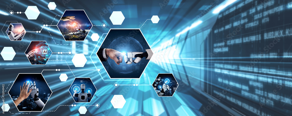 Human interact with AI artificial intelligence virtual assistant robot ...