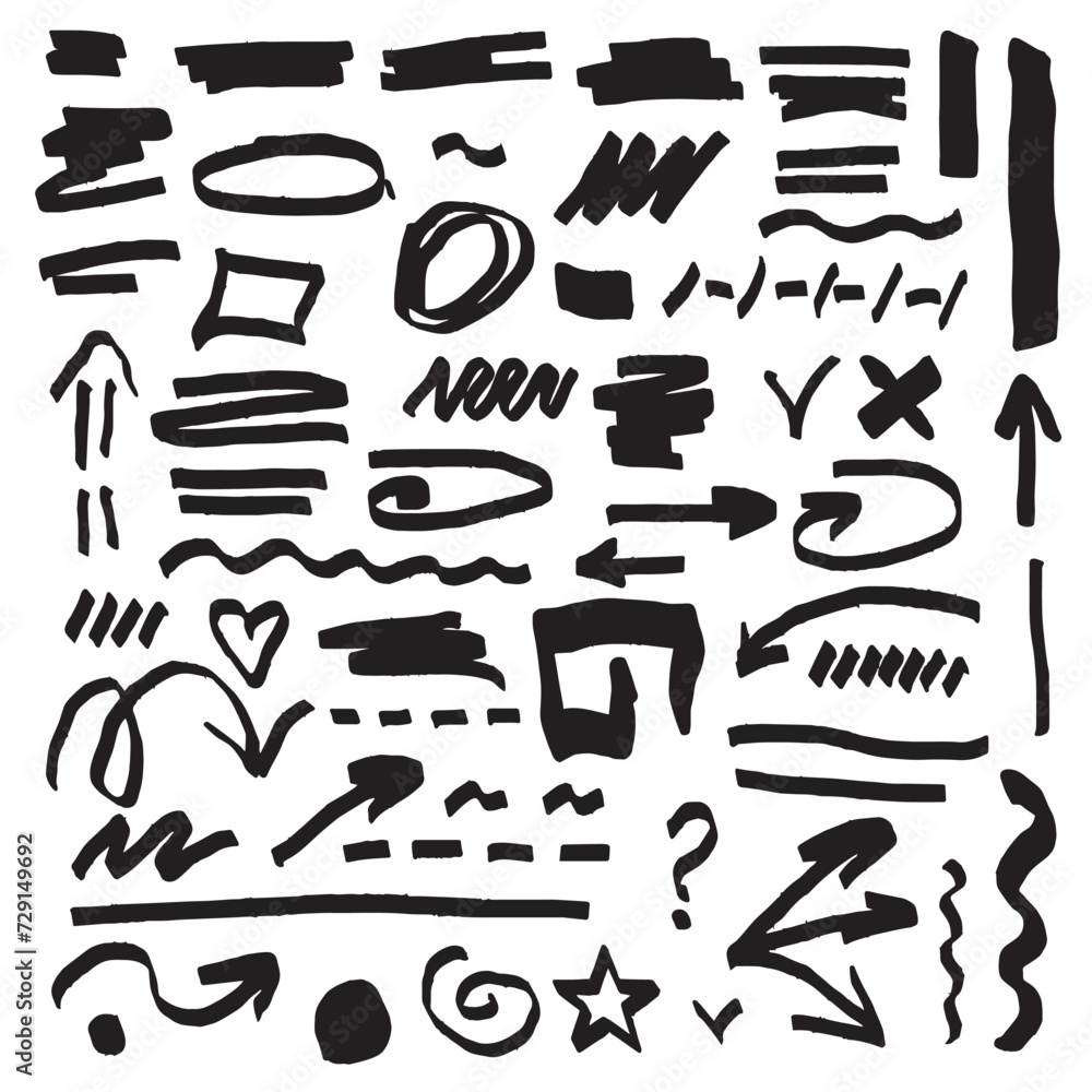 Handmade marker strokes. Marker lines, marker stripes and highlight ...