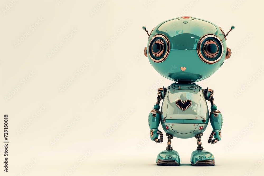 An adorable toy robot with a cheerful cartoon design, adorned in ...