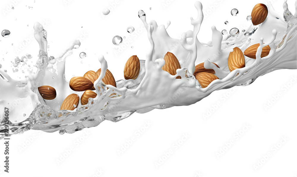 Almond milk drink, nuts, cream and dairy splash. healthy lactose free ...