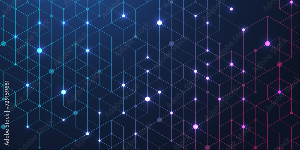 Technology abstract lines and dots connect background with hexagons. Hexagons connection digital ...