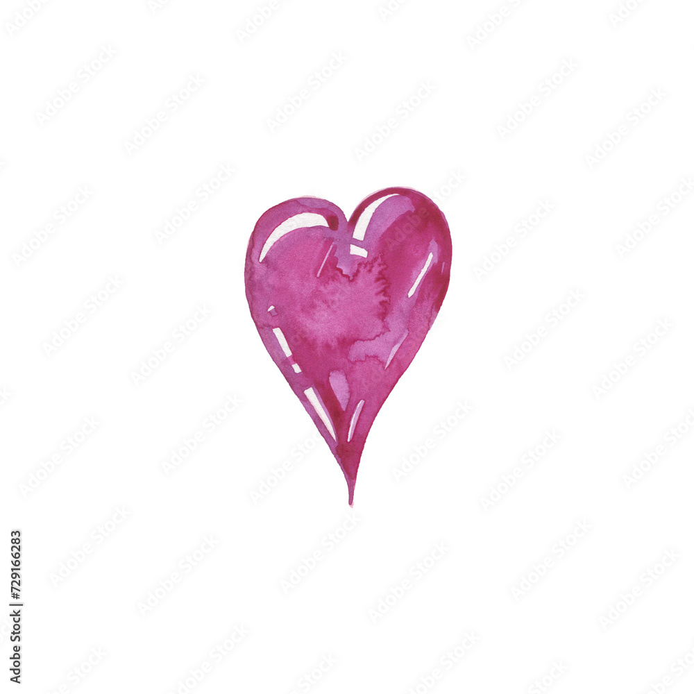 Heart Shiny glossy candy red. Watercolor Symbols. Gem. Valentines day ...