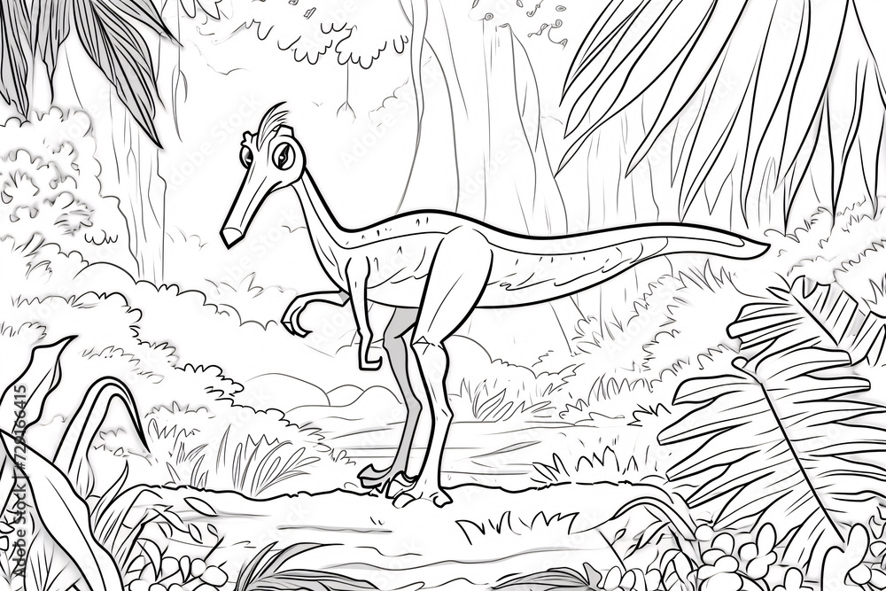 Compsognathus Dinosaur Black White Linear Doodles Line Art Coloring ...