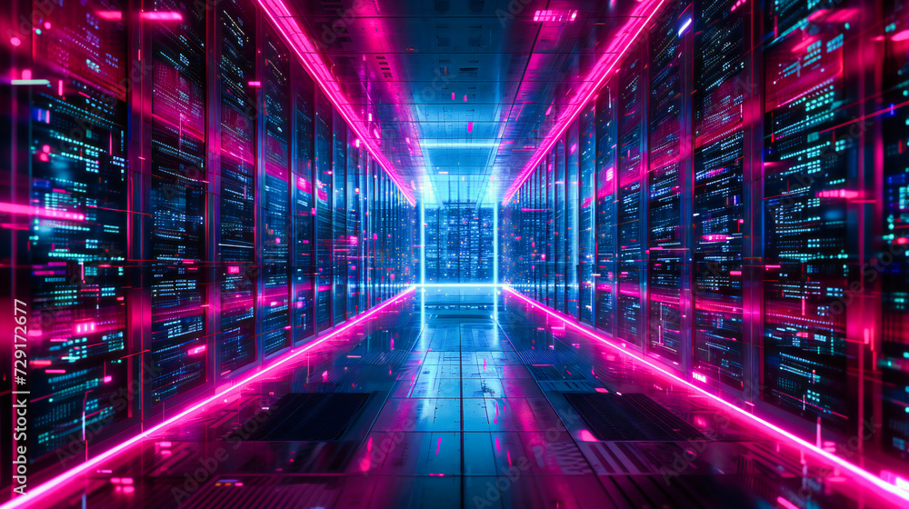 Modern server center for computing and networking, illustrating the ...