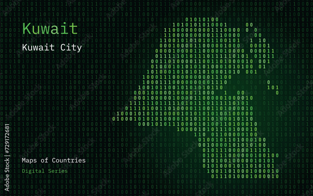 Kuwait Map Shown in Binary Code Pattern. TSMC. Matrix numbers, zero ...