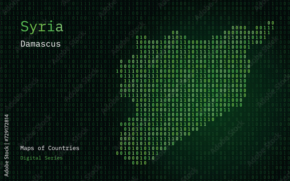 Syria Map Shown in Binary Code Pattern. TSMC. Blue Matrix numbers, zero, one. World Countries ...