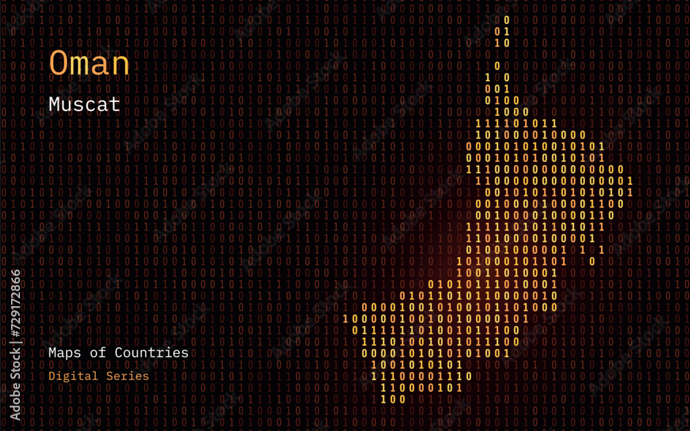 Oman Map Shown in Binary Code Pattern. TSMC. Matrix numbers, zero, one. World Countries Vector ...