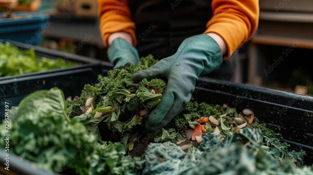turning a compost pile in a community garden. compost full of ...