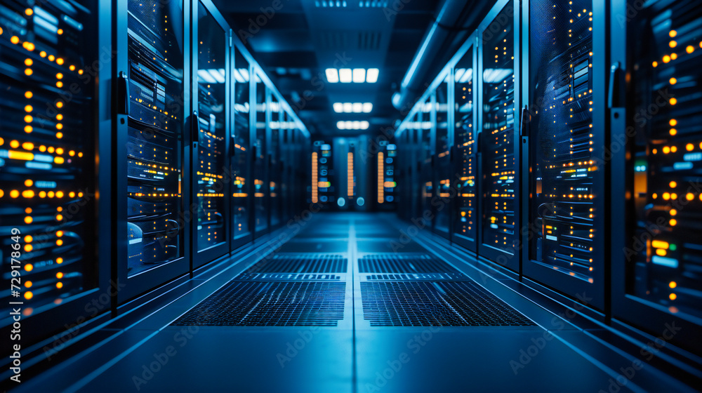 Modern server room in a networking technology environment, highlighting ...