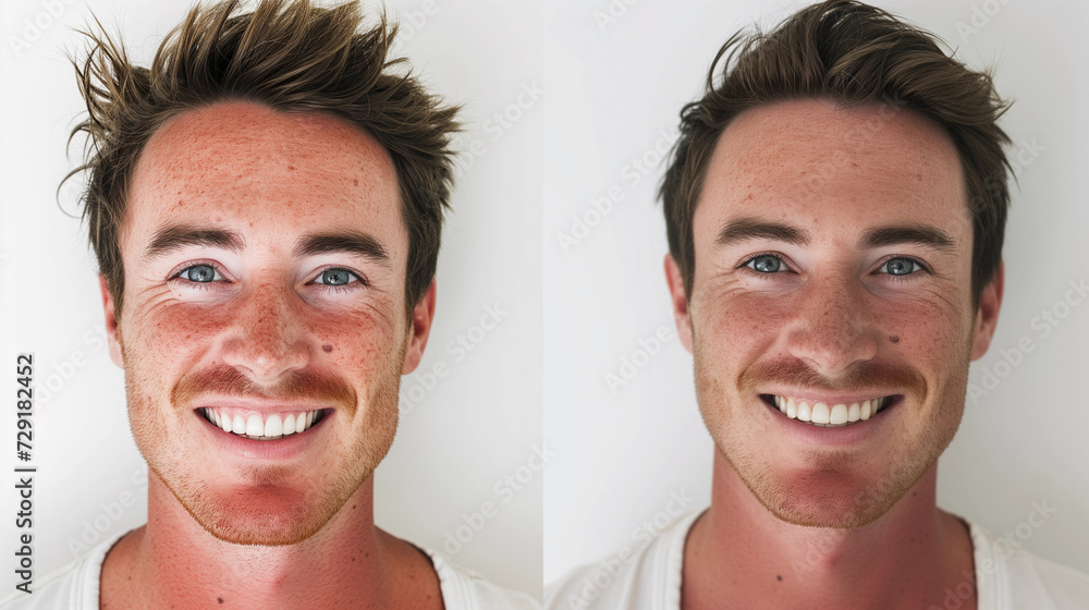 Before After of Man in 30s with sun damaged red freckled skin getting ...