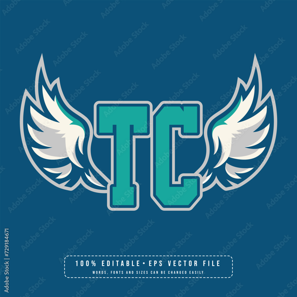 Vetor de TC wings logo vector with editable text effect. Editable ...