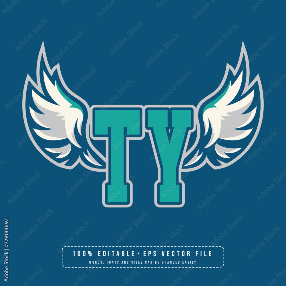 TY wings logo vector with editable text effect. Editable letter TY ...