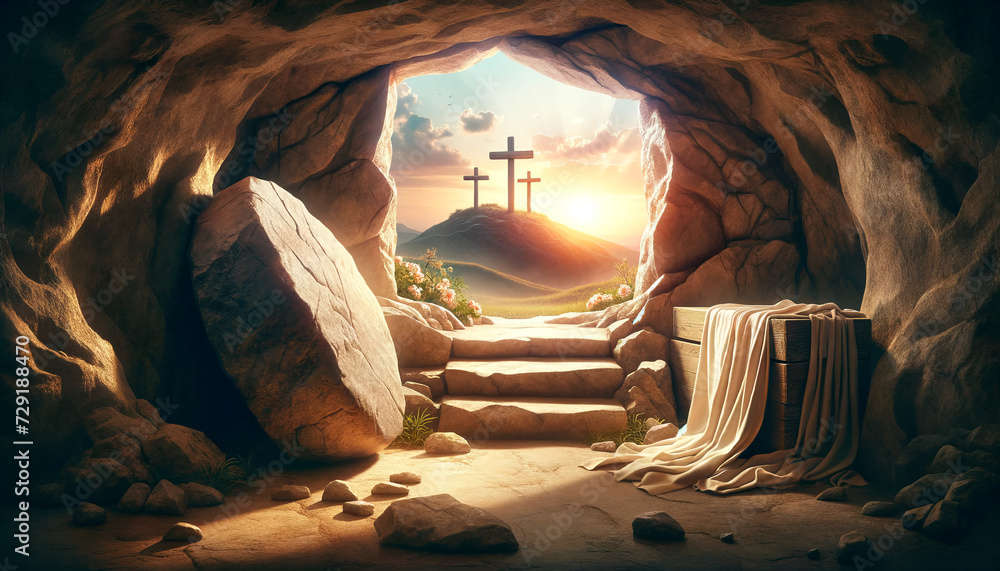 Resurrection Dawn: The Empty Tomb at Sunrise Stock Illustration | Adobe ...