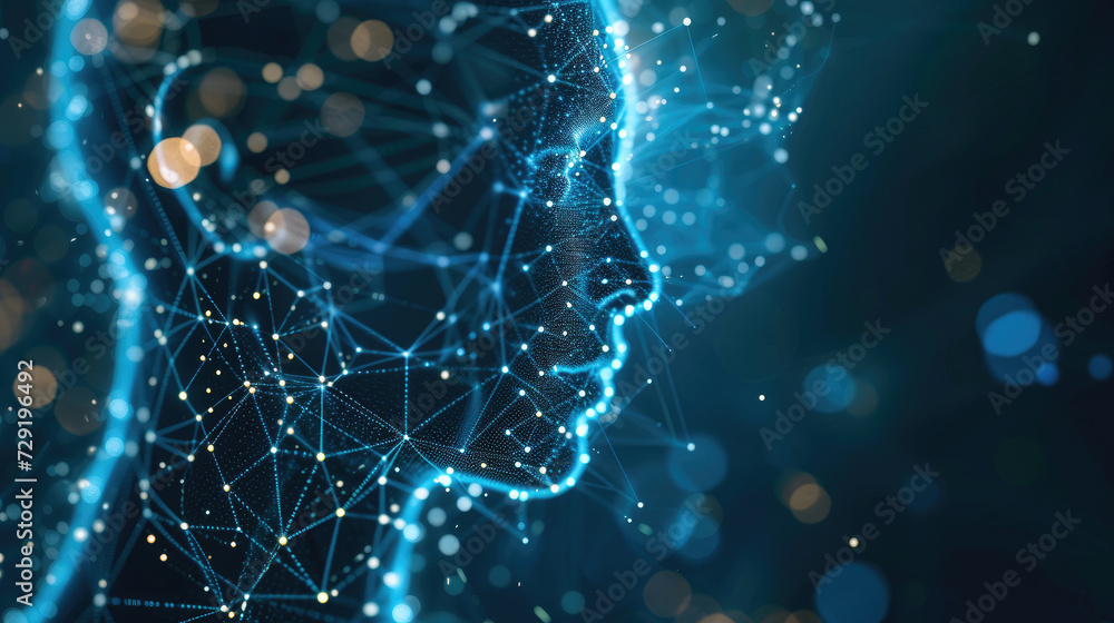 Human head is created in a low poly style. Face of a smart person ...