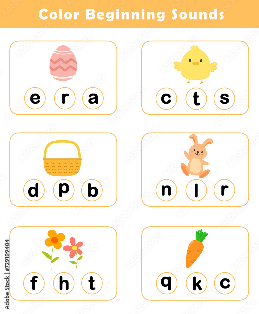 Color the beginning sound of each picture. Worksheet for kids to learn ...