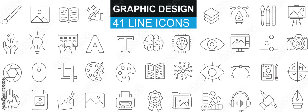 Graphic Design Line Icon Set, vector outline tools for web, app design ...