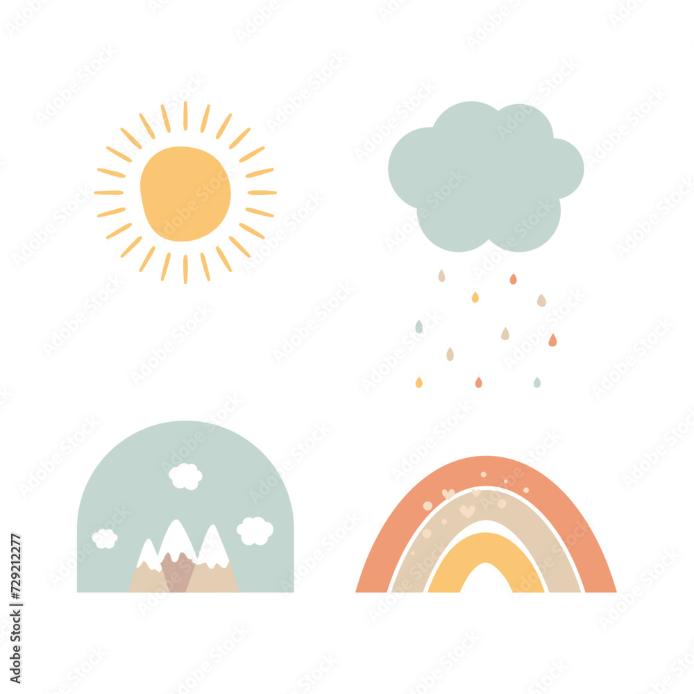 Cute weather clipart. cute sun and rain clouds. Rainbow, cloud, горы ...