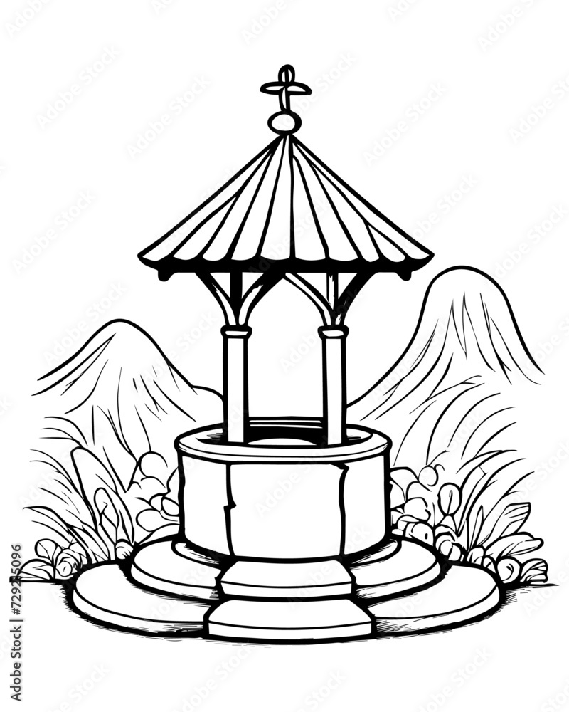 Line illustration of a Well Water - A simple black and white line ...