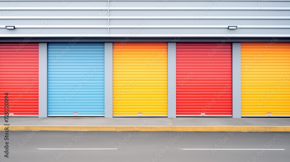 Colorful Array of Roller Shutter Doors in a Modern Storage Facility ...