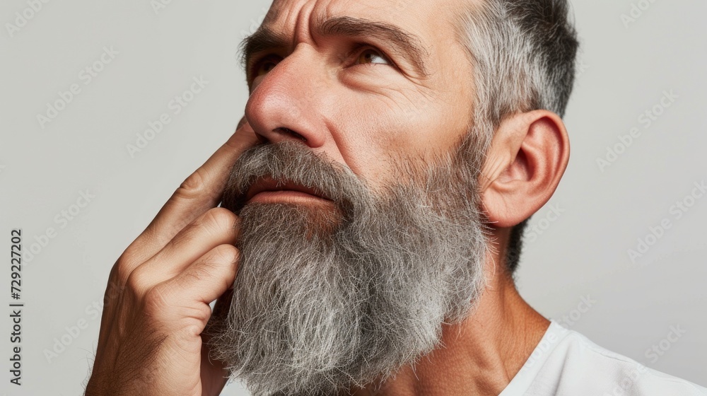 Senior bearded man isolated white background. Portrait of a confident ...