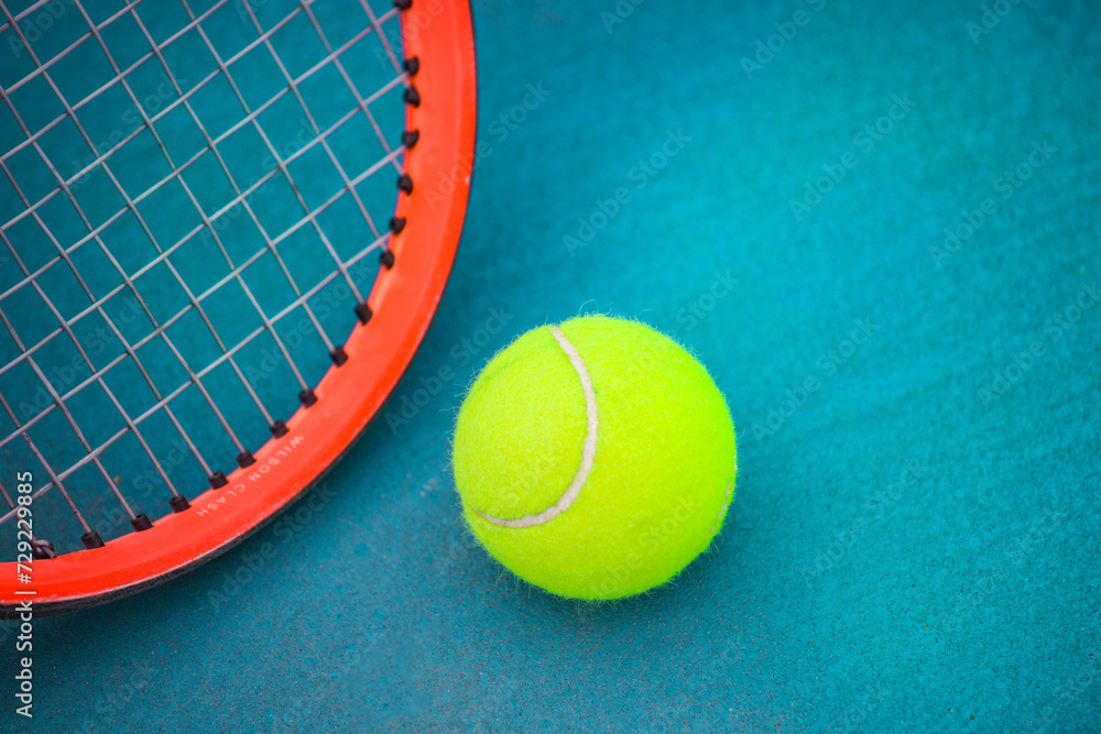 tennis racket and ball on a tennis court on a bright sunny day Stock ...
