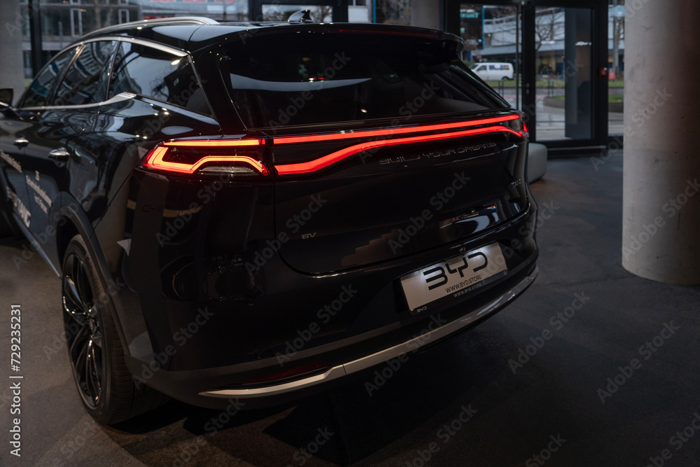 new black BYD Tang Electric Car rear view, EV Chinese BYD Auto ...