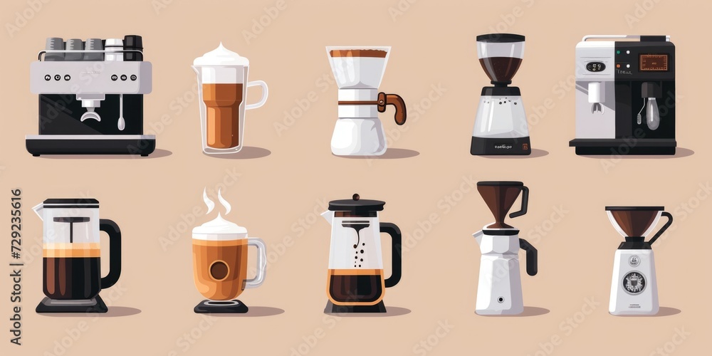 A collection of different types of coffee machines and coffee makers ...