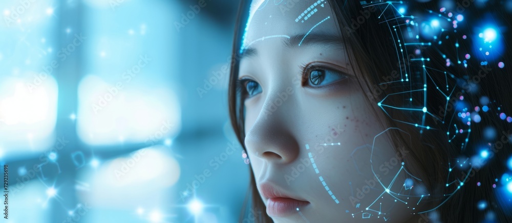 Using advanced contact lenses, an Asian woman experiences augmented ...