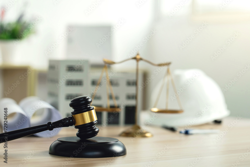 Labor, construction, and land law concepts. Judge gavel, scales of ...