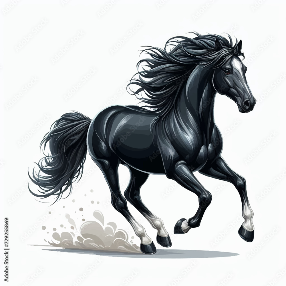 beautiful black horse running vector , black horse running illustration ...