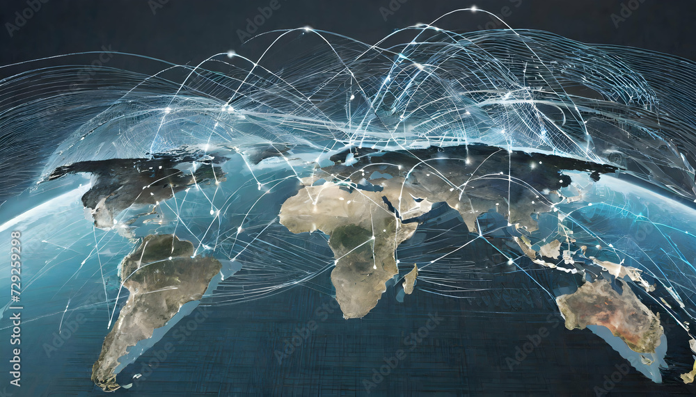 Dive into a world of connectivity with an abstract world map pulsating ...