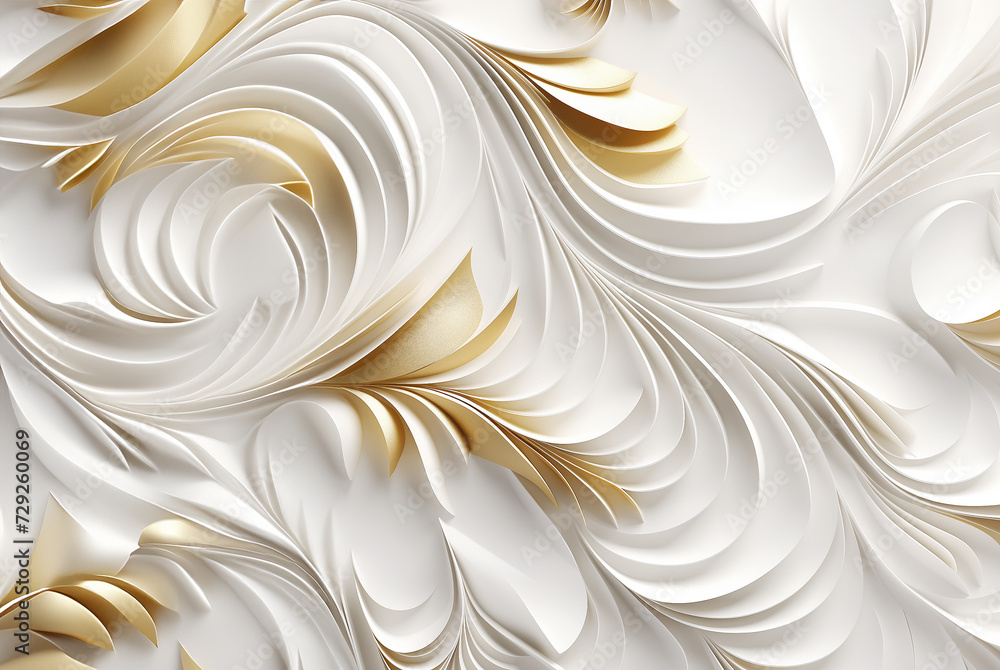 White and gold flower, paper cut style. White paper cut background ...